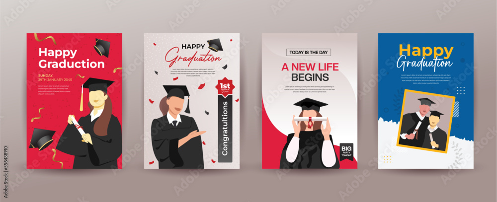a bundle of 4 flyer Graduation cards. Invitation and congratulation ...