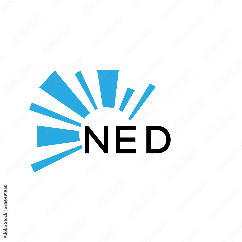 NED letter logo. NED blue image on white background and black letter ...