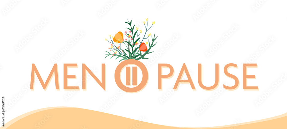 Menstrual cycle. Word Menopause with letter O as pause button and ...