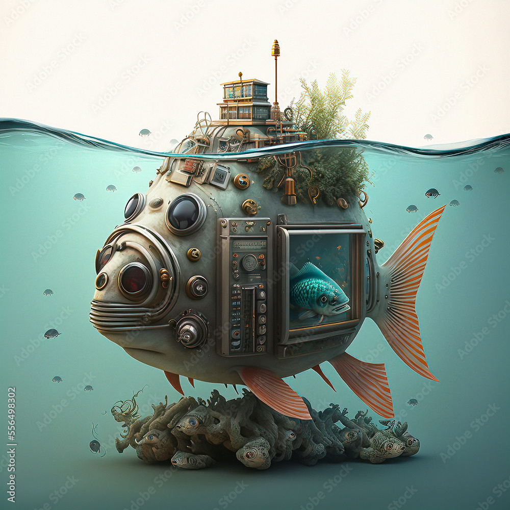 Steampunk Fish Shaped Submarine with a Fish inside made with Generative ...