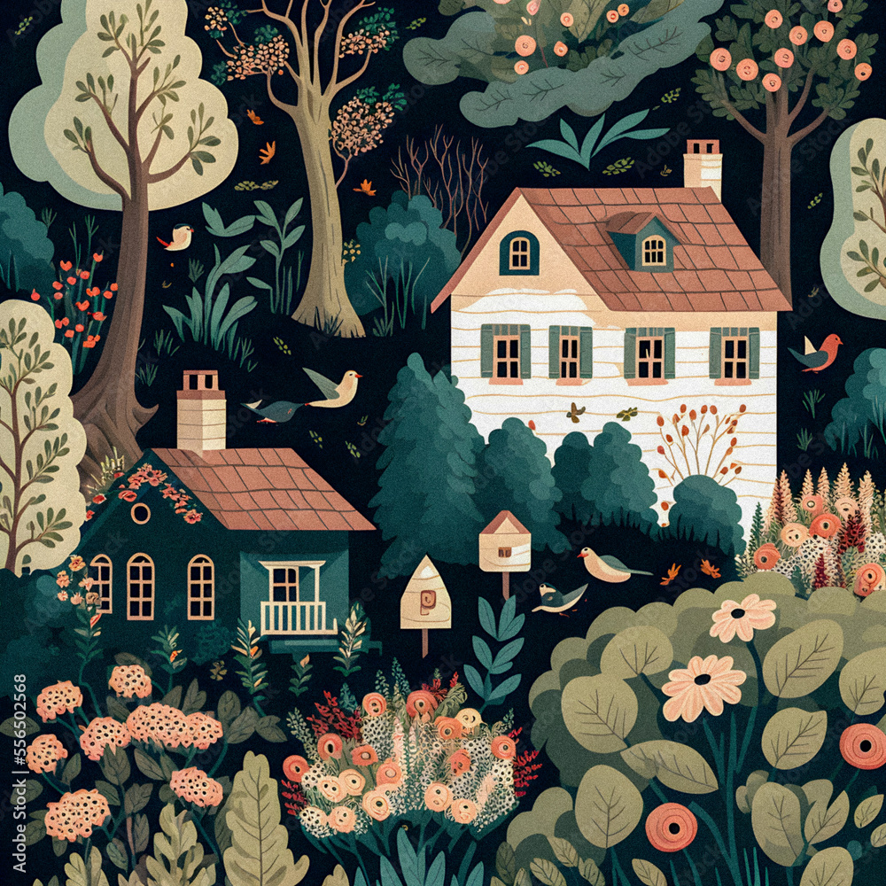 Farm House Cottagecore pattern, granular texture Stock Illustration ...