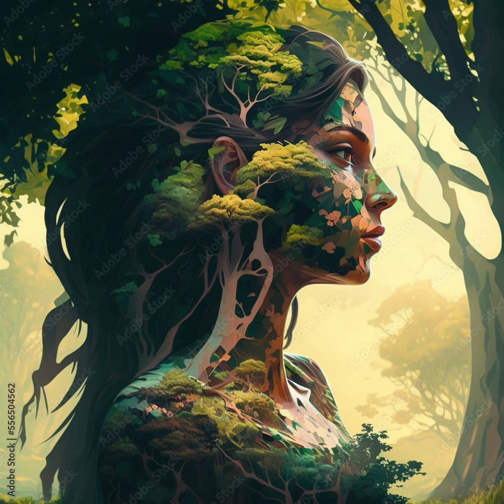 AI generated art of woman in the forest. concept for vegetarian and ...