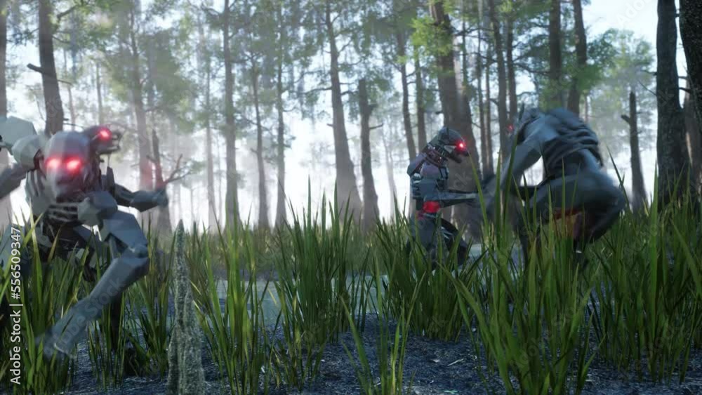 Robot Werewolves Howl in a Misty Forest and Perform Attack Combos 3D ...