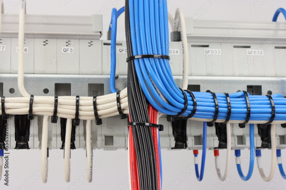 The reverse side of the electrical panel. Connection of insulated ...