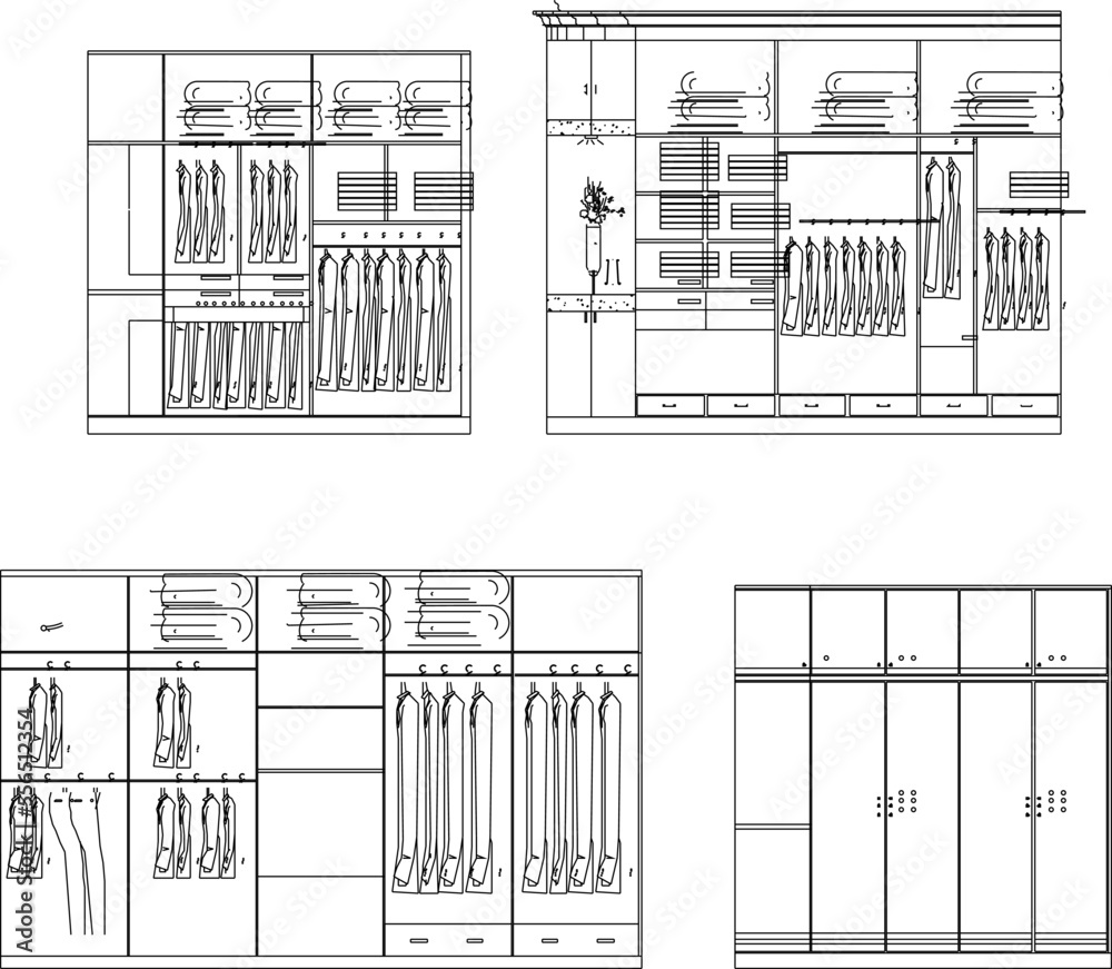 Sketch Vector Illustration Black And White Large Wardrobe Stock Vector