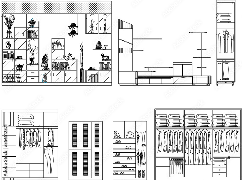 Sketch Vector Illustration Black And White Large Wardrobe Stock Vector