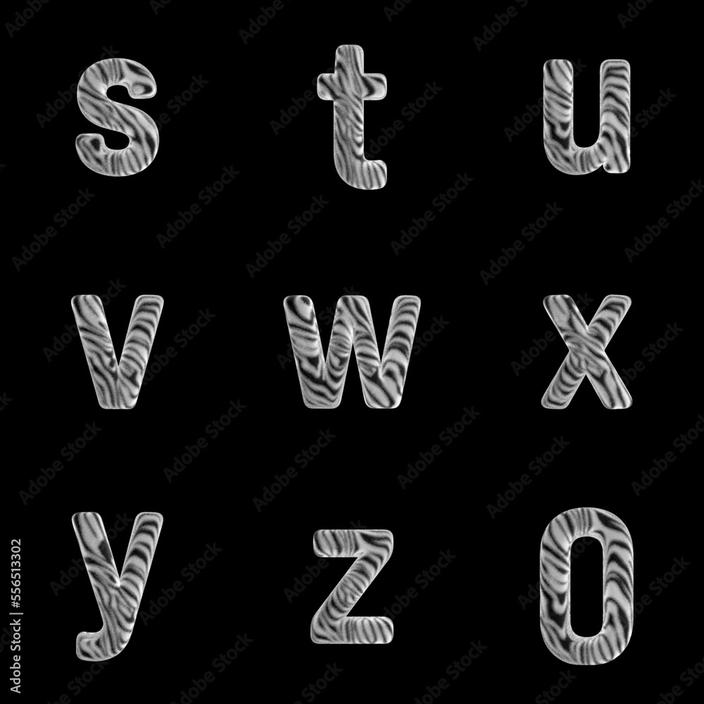 3D Render Set of Zebra Alphabet - Font including Letters, Numbers and ...