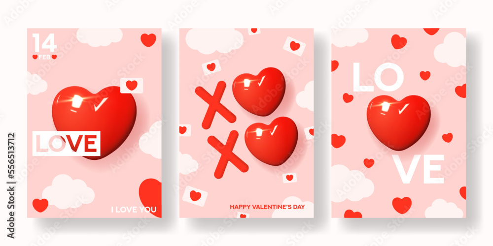 Set of Valentine s Day posters. Vector illustration with template of ...
