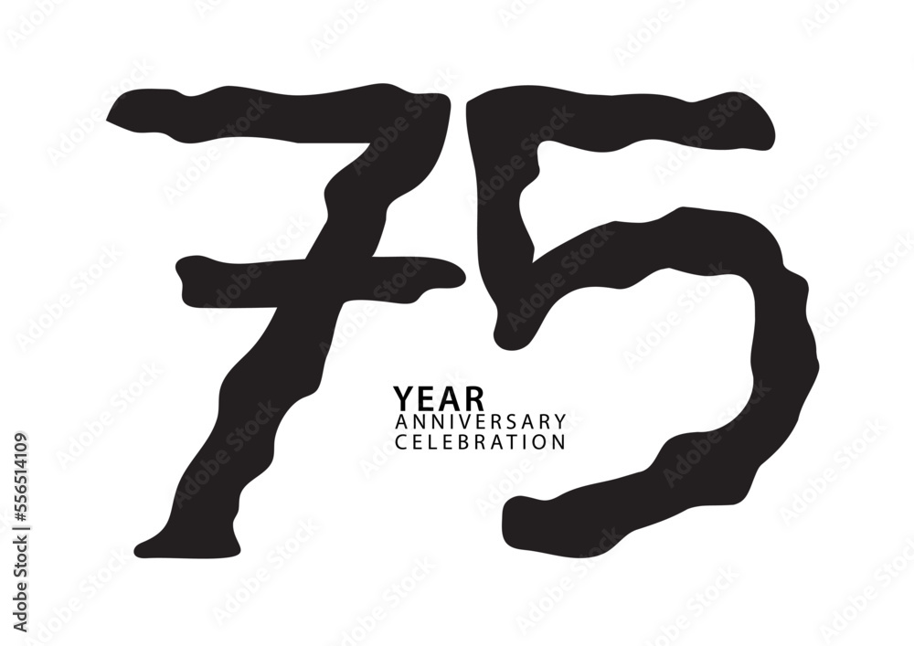 75 year anniversary celebration black color logotype vector, 75 number ...