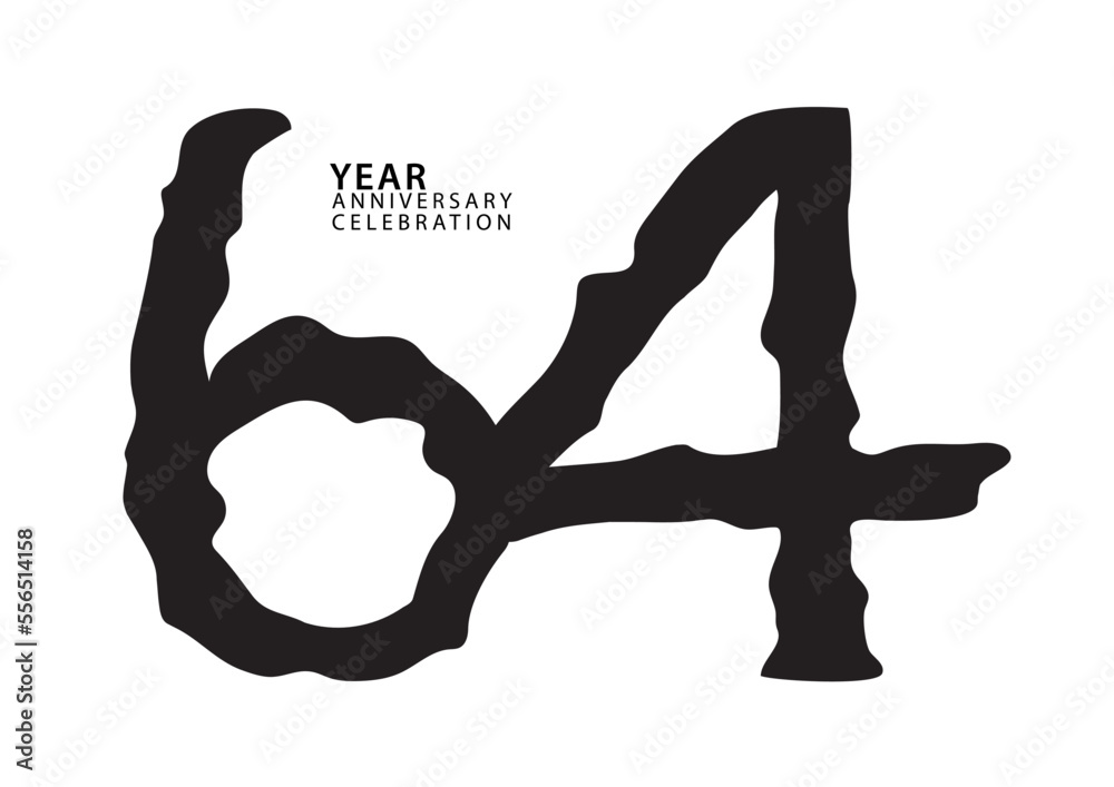 64 year anniversary celebration black color logotype vector, 64 number ...