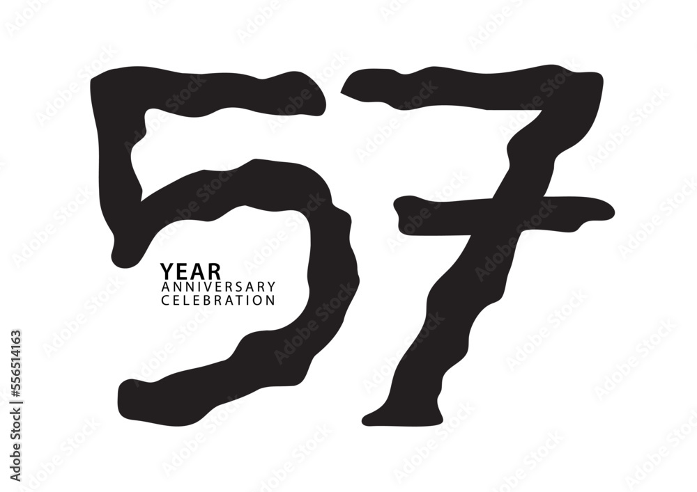 57 year anniversary celebration black color logotype vector, 57 number ...