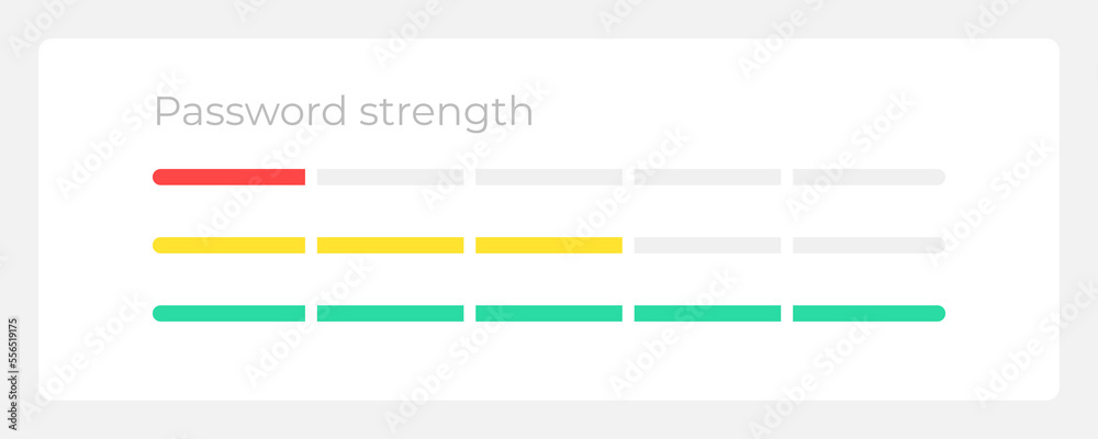 Password strength indicator UI element template. Editable isolated ...