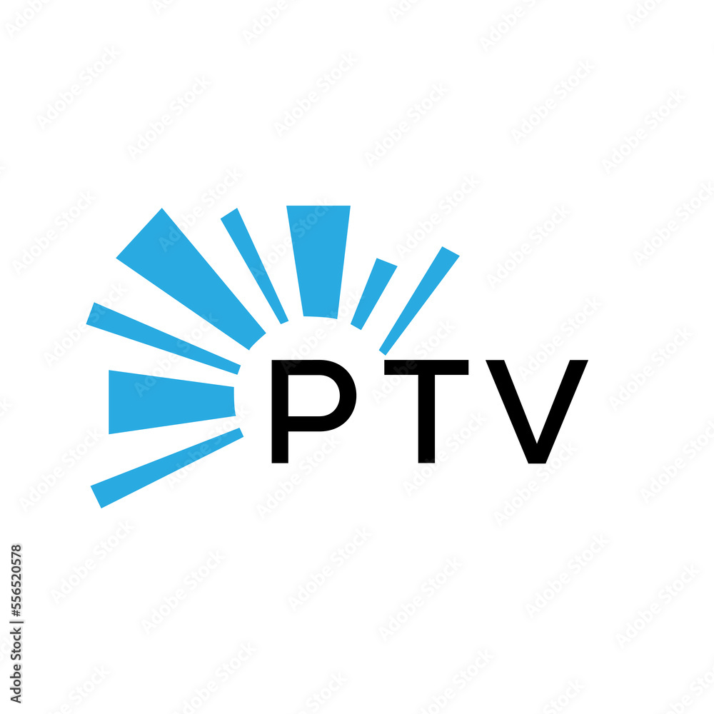 PTV letter logo. PTV blue image on white background and black letter ...