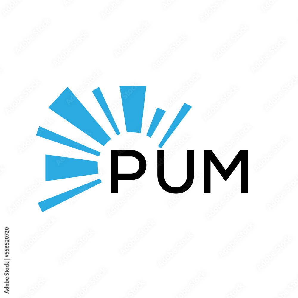 PUM letter logo. PUM blue image on white background and black letter ...