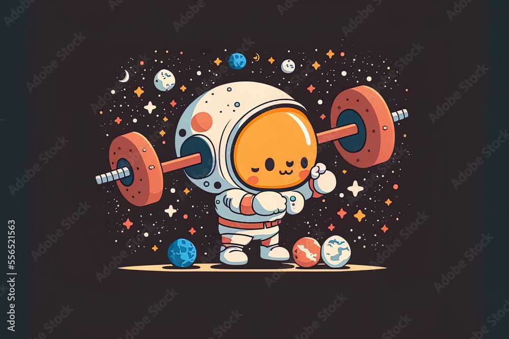 Cute Astronaut Lifting Barbell With Moon And Earth Science, sport, and ...