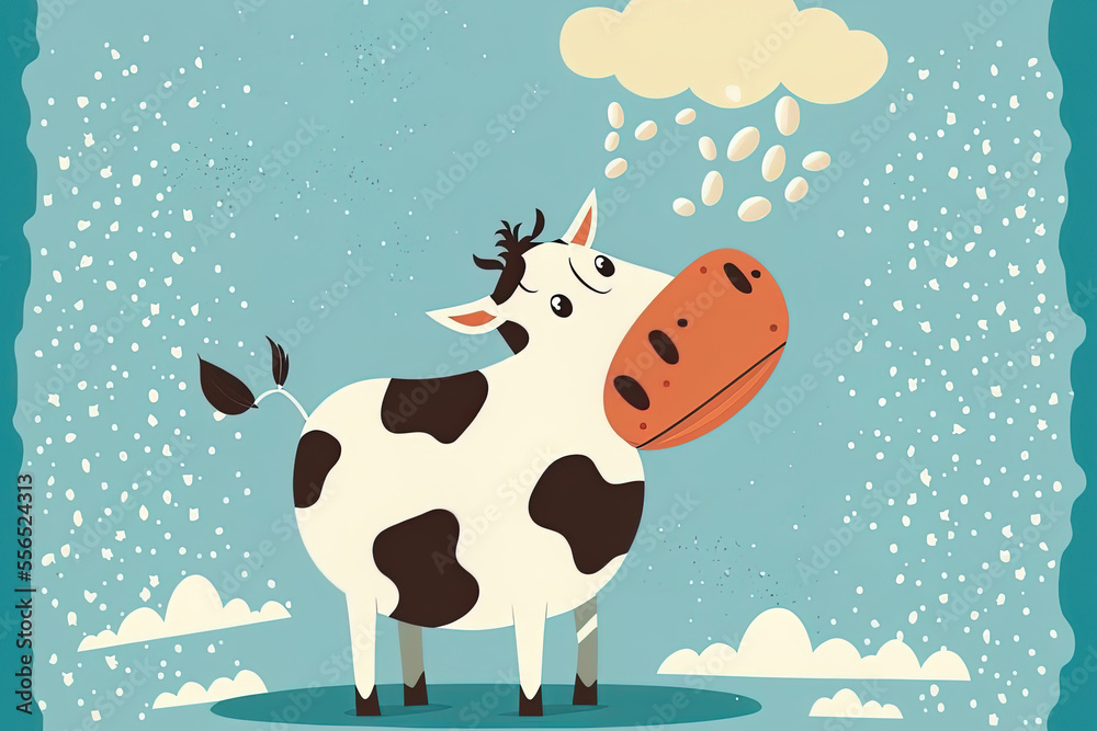 The cow bleats. A cow with a moo is shown in a simple children's style ...