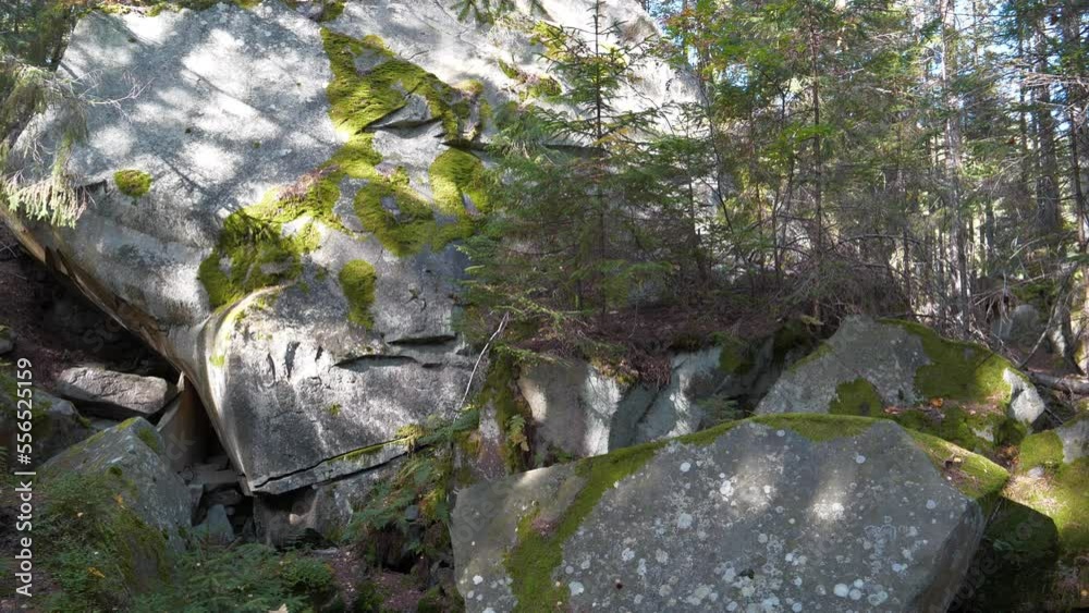 Dovbush Rocks near Yaremche city, Ukraine. Dovbush path was created in ...