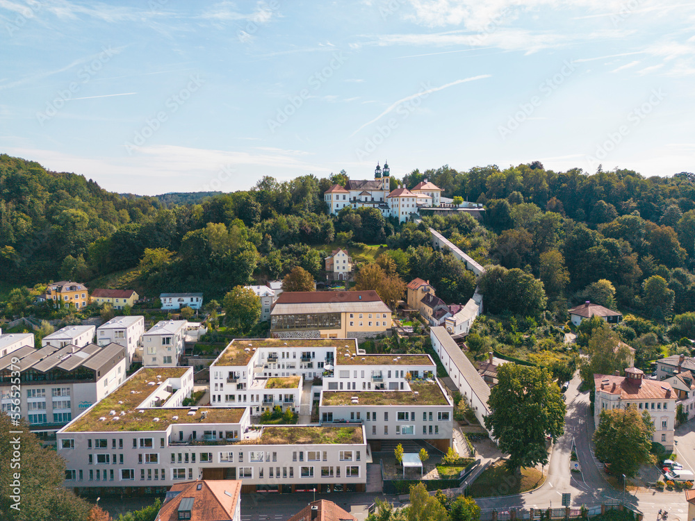 Aerial of The baroque pilgrimage church Mariahilf with its prominent ...