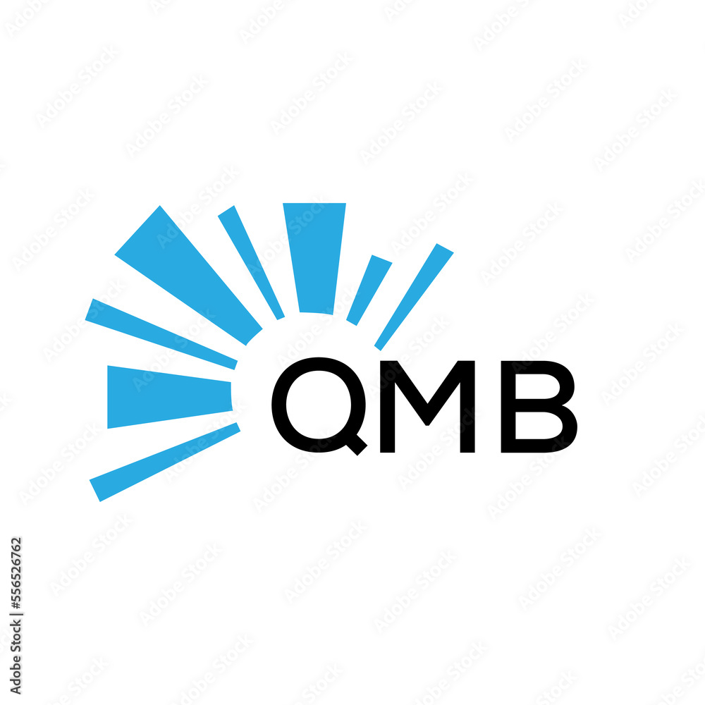QMB letter logo. QMB blue image on white background and black letter ...