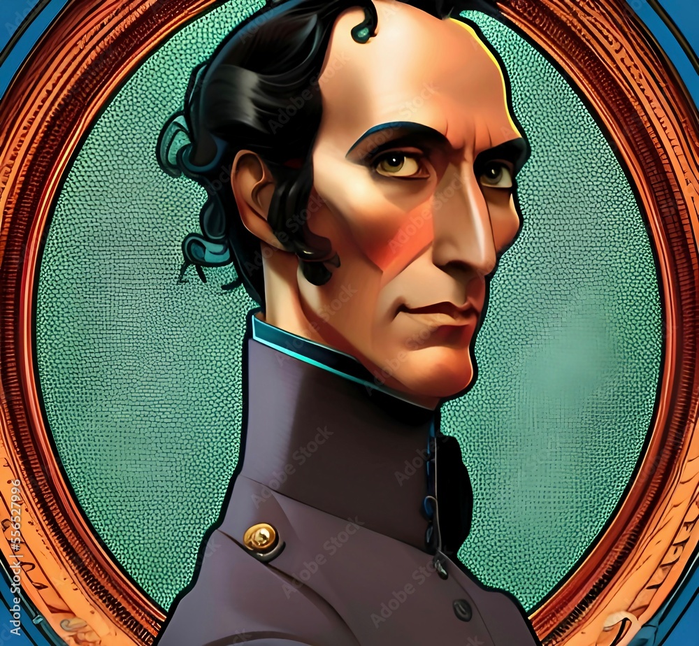 Illustrated portrait of Simon Bolivar (1783 – 1830) known as the ...