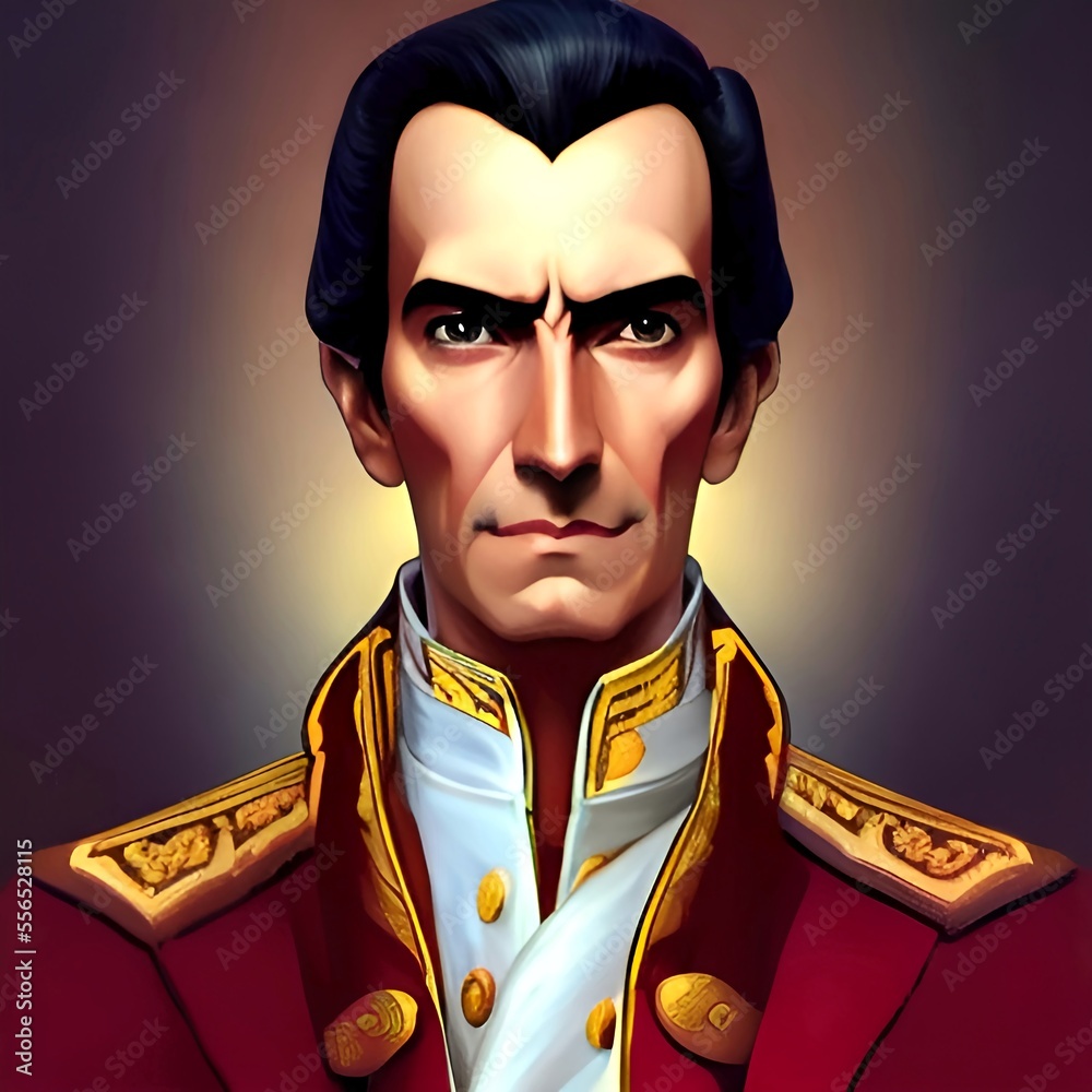 Illustrated portrait of Simon Bolivar (1783 – 1830) known as the ...