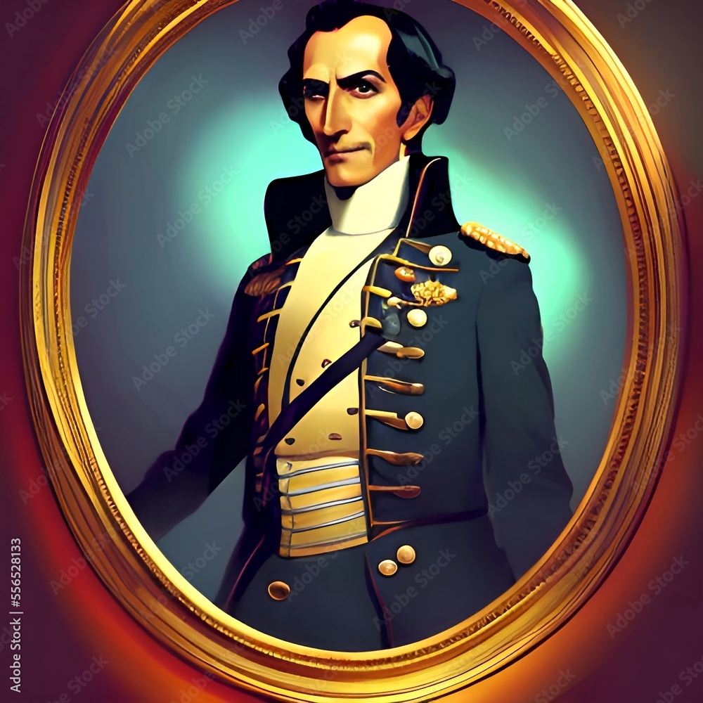 Illustrated portrait of Simon Bolivar (1783 – 1830) known as the ...