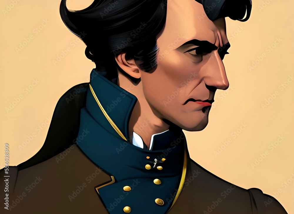 Illustrated portrait of Simon Bolivar (1783 – 1830) known as the ...