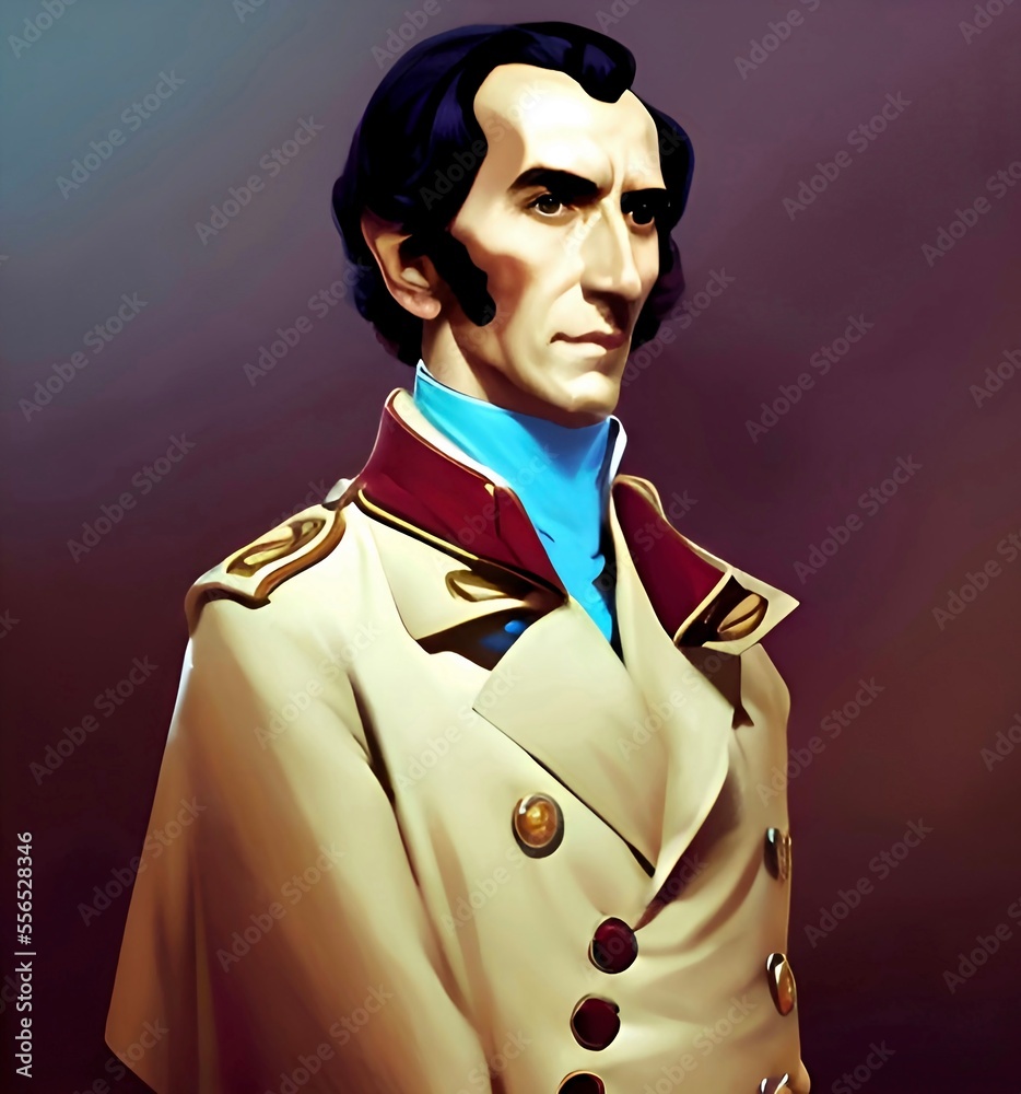 Illustrated portrait of Simon Bolivar (1783 – 1830) known as the ...