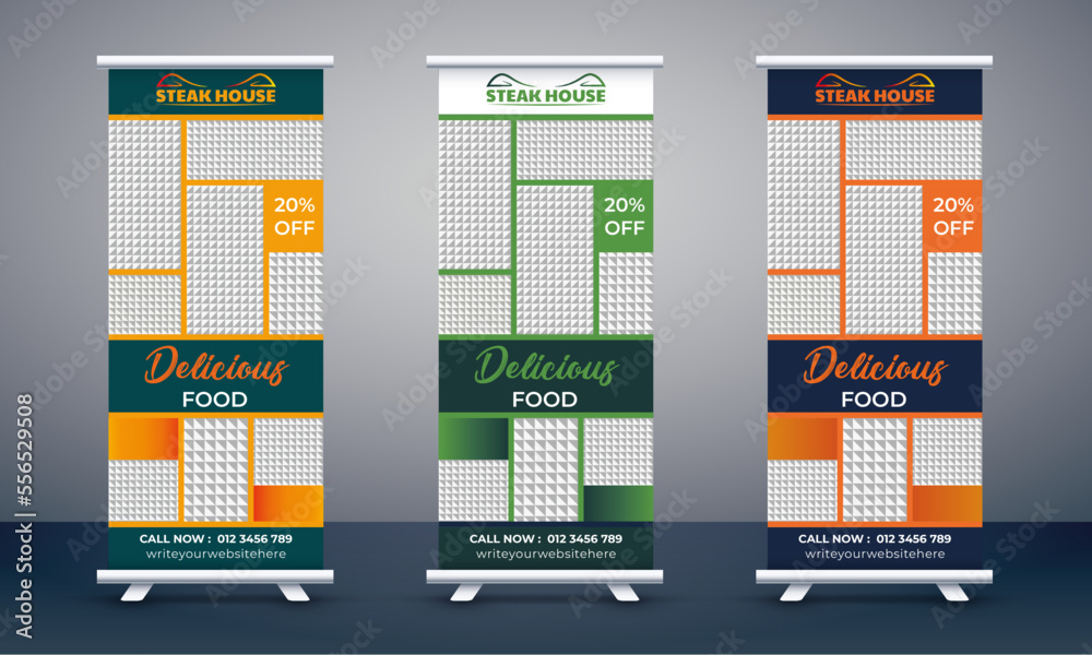 Restaurant Roll up banner design stand Roll up banner design Stock ...