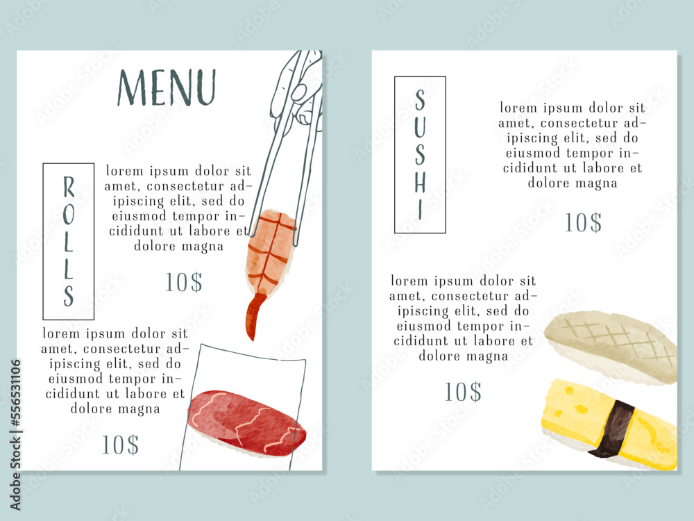 Vector menu template for sushi restaurant and delivery. Menu cover ...