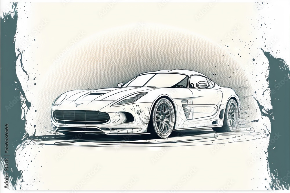 a drawing of a sports car in a sketch style on a white background with ...
