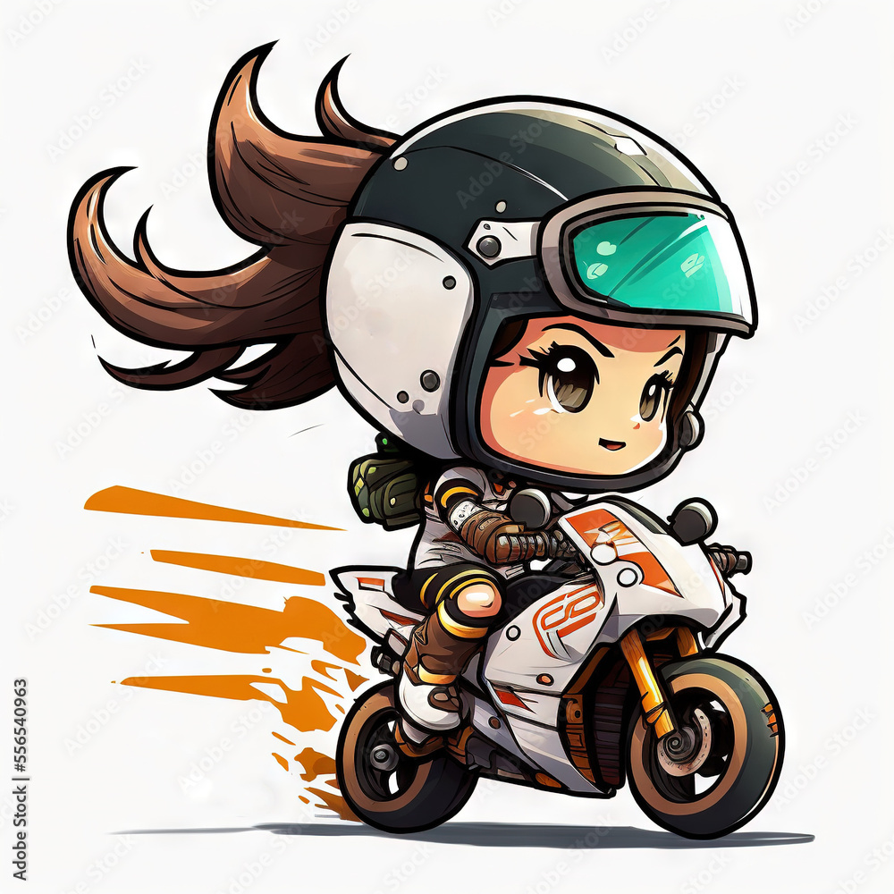 a cartoon girl riding a motorcycle with a helmet on her head and a ...