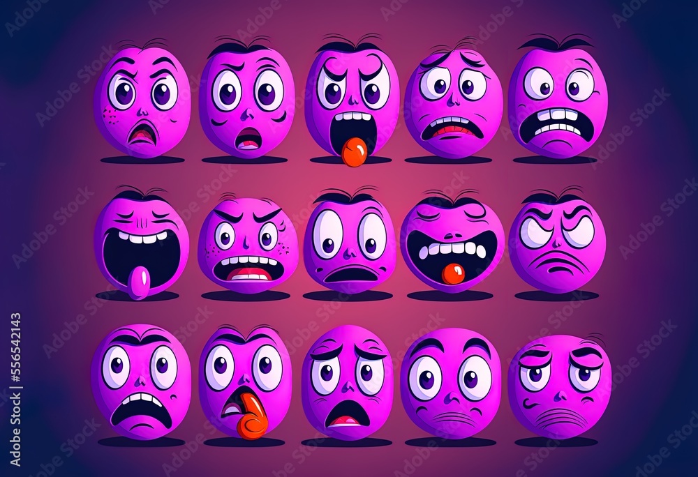 Set of cartoon face images depicting a variety of facial emotions ...