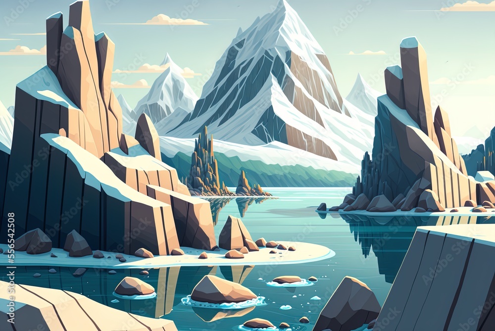 Scenery typical of the Arctic, complete with snowy peaks and melting ...