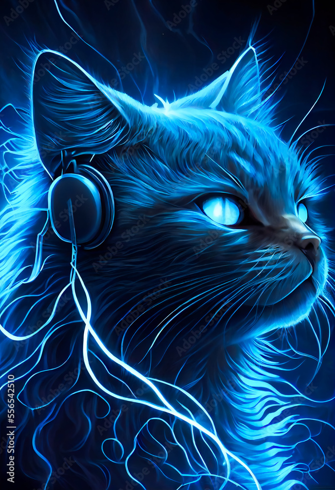 Cat Music Headphones. Generative AI. Stock Illustration | Adobe Stock