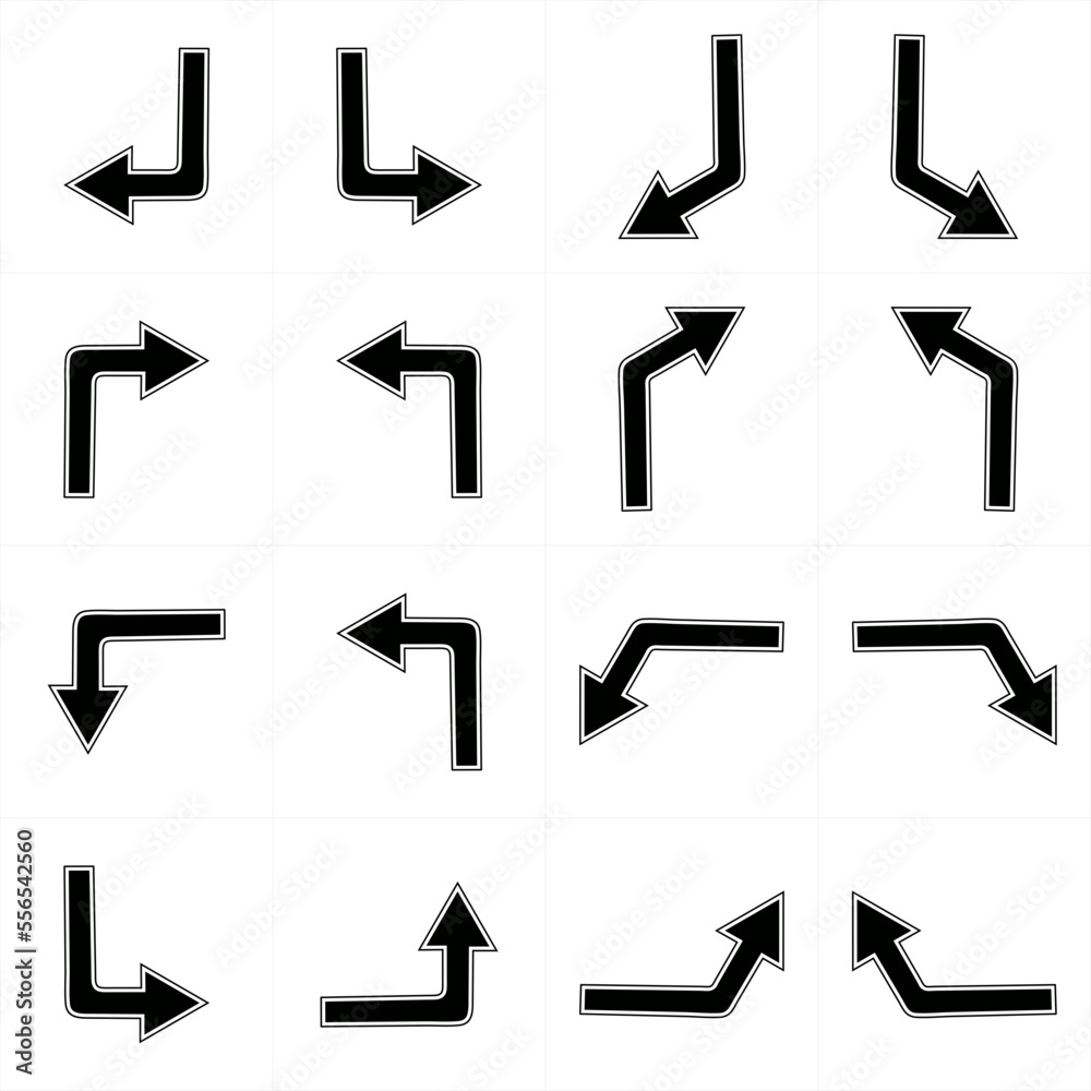 Vetor de complete illustration set of monochrome turn arrows for signs ...