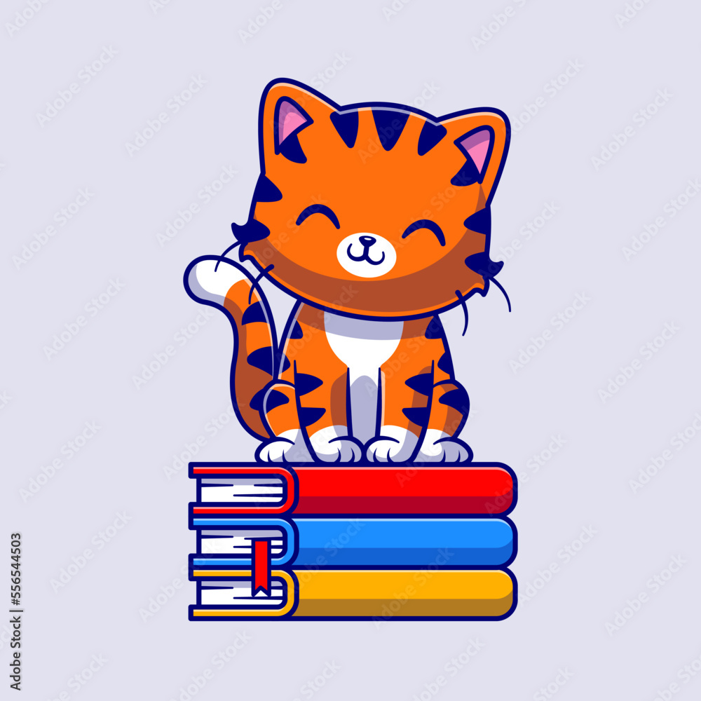 Cute Cat Sitting On Book Cartoon Vector Icon Illustration. Animal ...