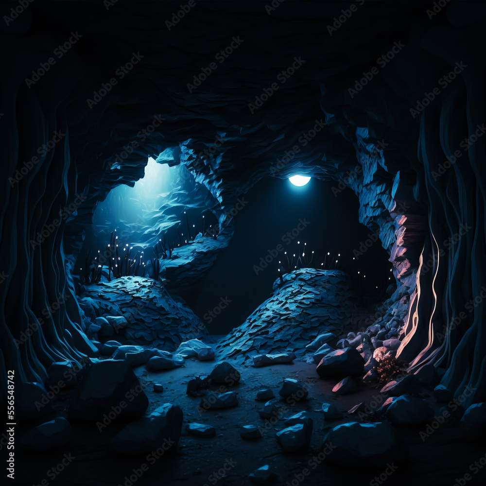 Dark magic caves with mystic lights. Magic cave background. Amazing ...