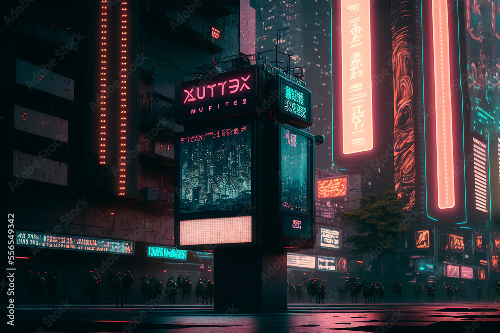 A futuristic cyberpunk neon city at night, anime style, generative ai ...