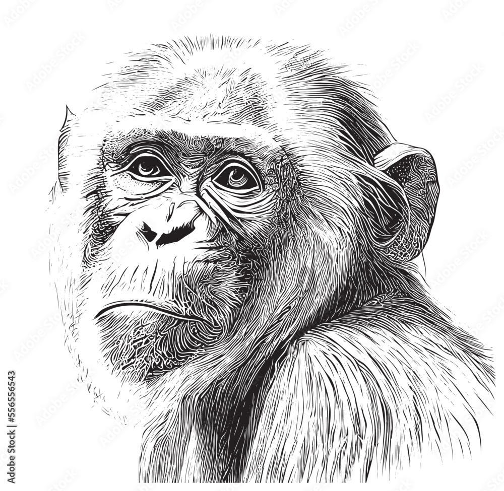 Cute monkey portrait sketch hand drawn engraving style Vector ...