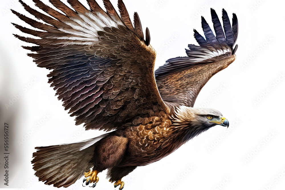 Eagle soaring in a cartoon, isolated on a white backdrop. Generative AI ...