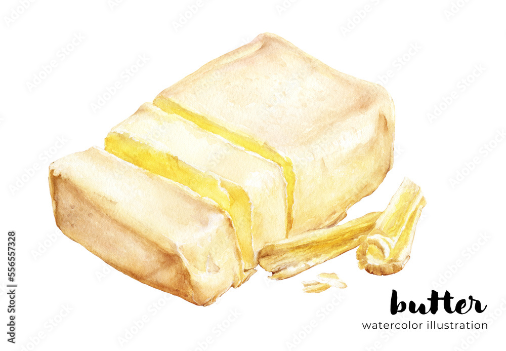 Watercolor stick of butter hand drawn illustration isolated on white ...