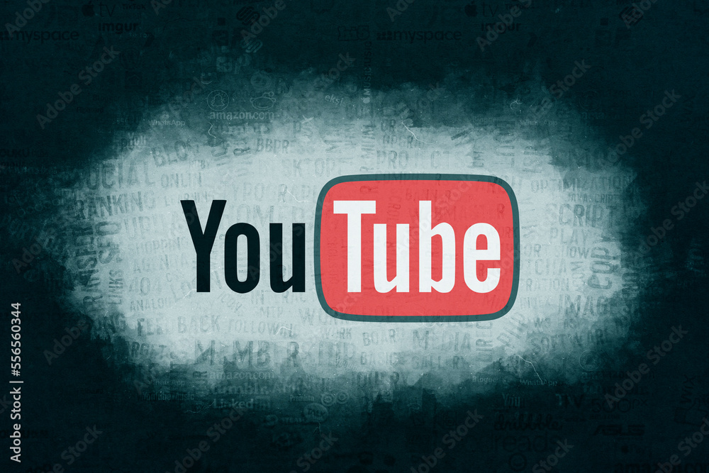 Youtube logo on paper. Finger pointing at youtube logo. Youtube is a ...