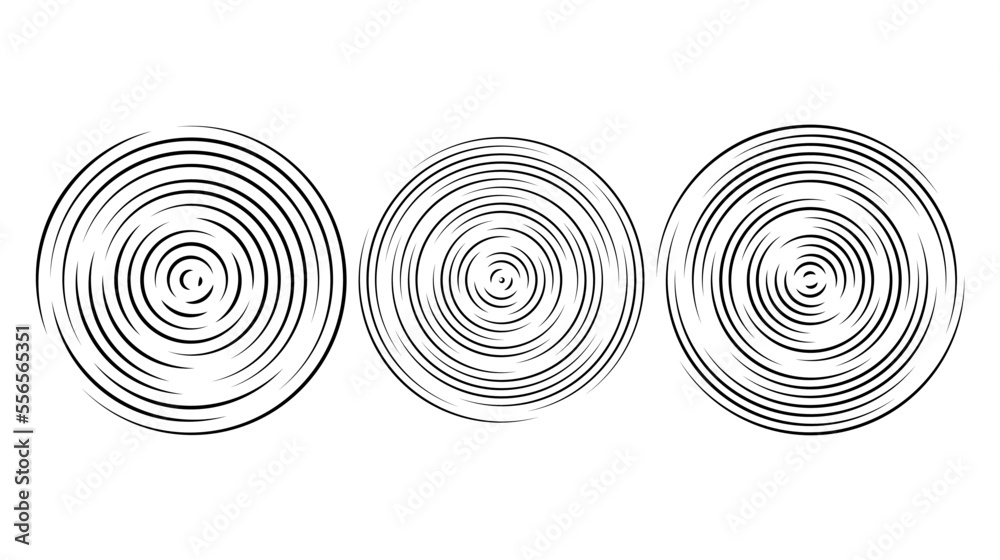 Concentric ripple circles set. Sonar or sound wave rings collection ...