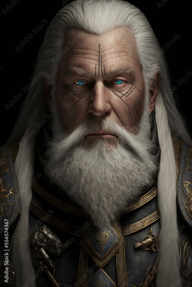Old arcane mage with white beard in ornate sorcerer armor, fantasy ...