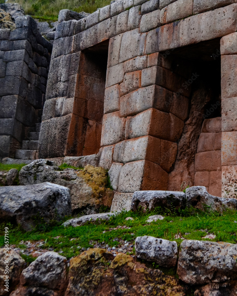 Inca walls and stands in the Tambomachay archaeological center, located ...