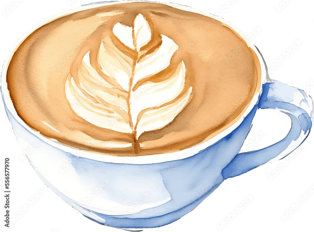 latte art hand drawn with watercolor painting style illustration Stock Vector | Adobe Stock