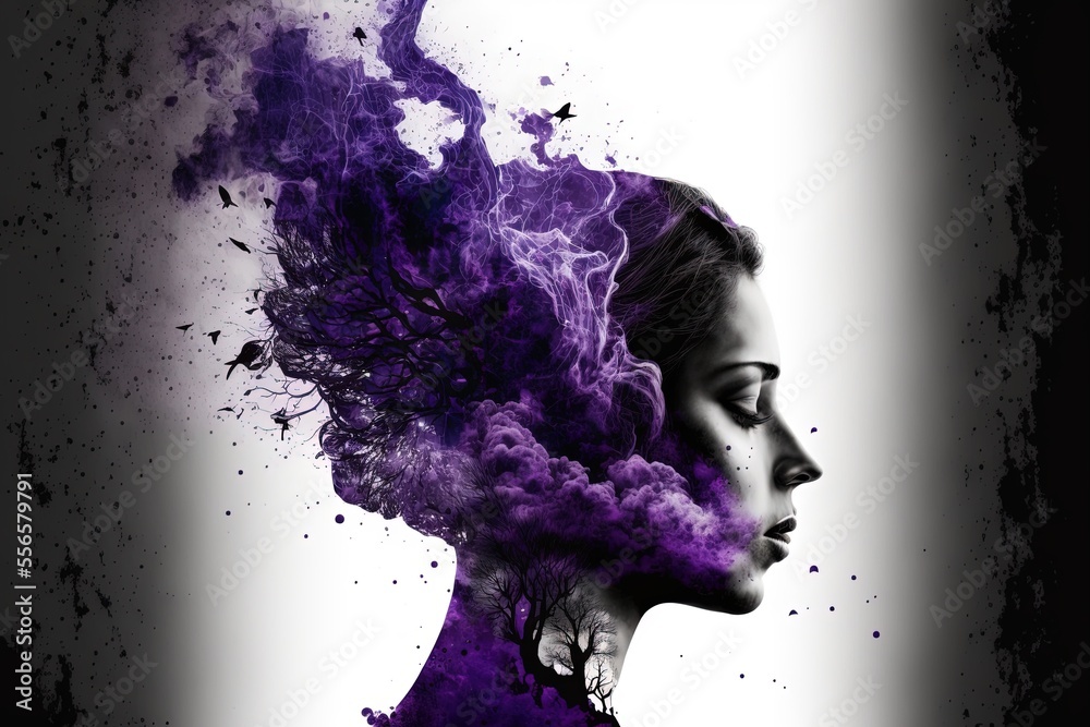 spiritual portrait of a person in silhouette double exposition isolated ...