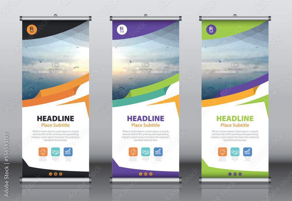 Roll up banner design template vector, abstract background, modern x ...