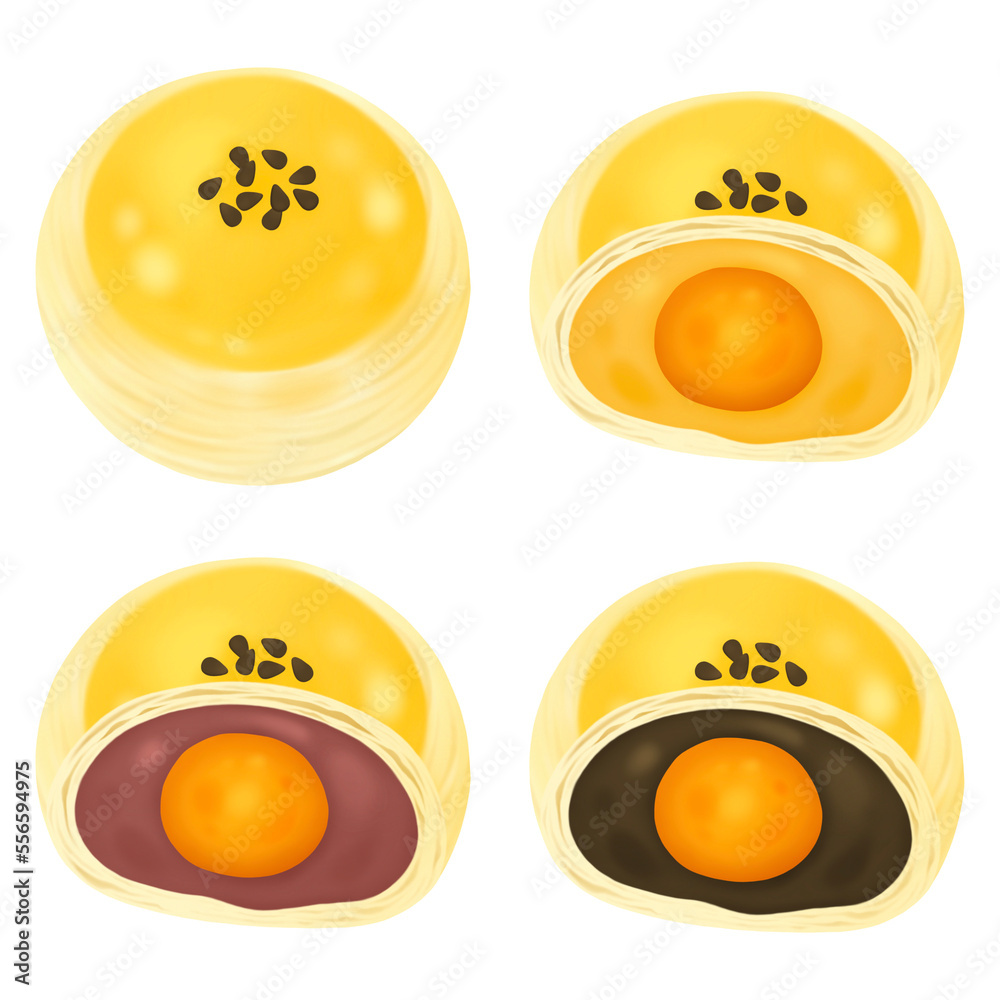 Collection of whole and half-cut Chinese puff pastry mooncake (Dan ...